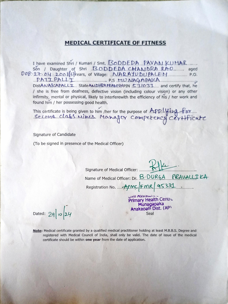 Pavan Medical Certificate | PDF