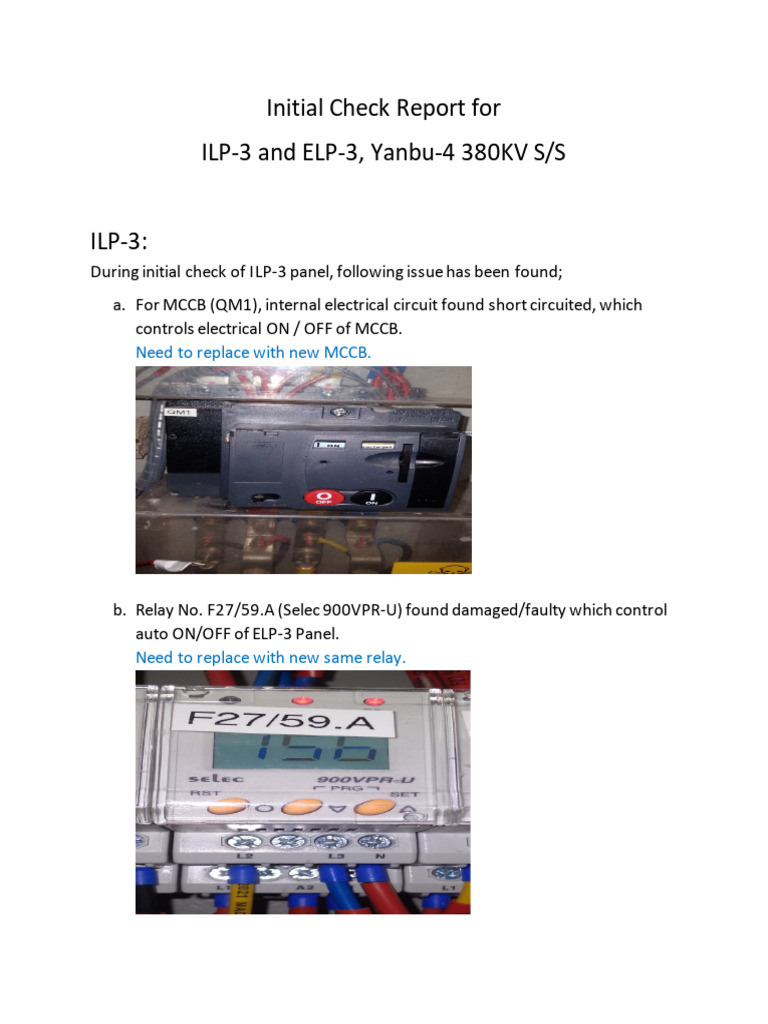 Initial Report For ILP-3 & ELP-3 of Yanbu 380KV SS | PDF