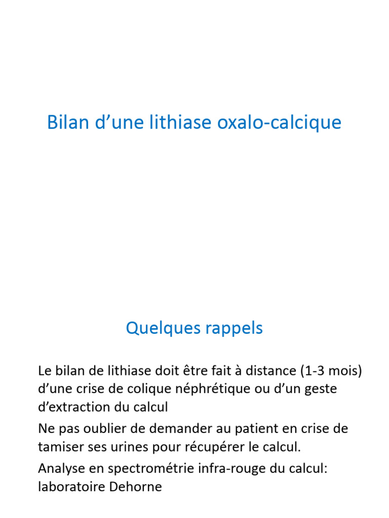 Bilan d'Une Lithiase | PDF | Urine