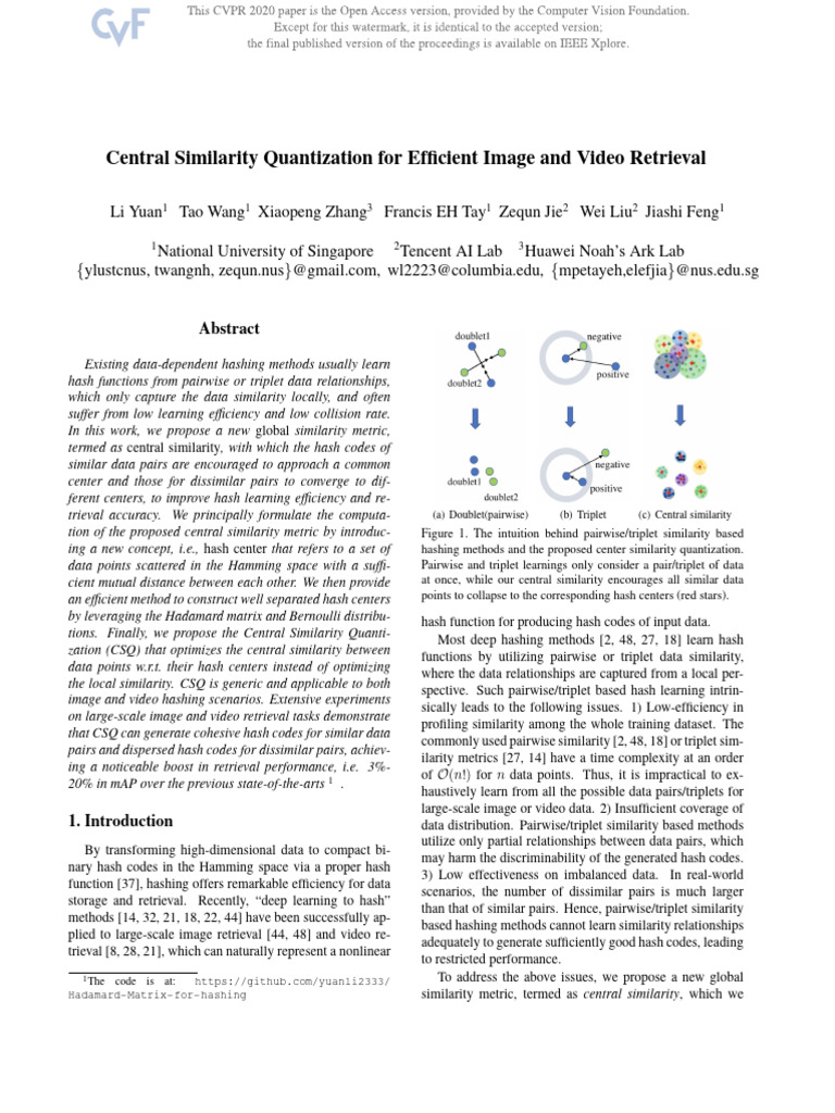 CSQ - Yuan Central Similarity Quantization For Efficient Image and Video Retrieval CVPR 2020 ...