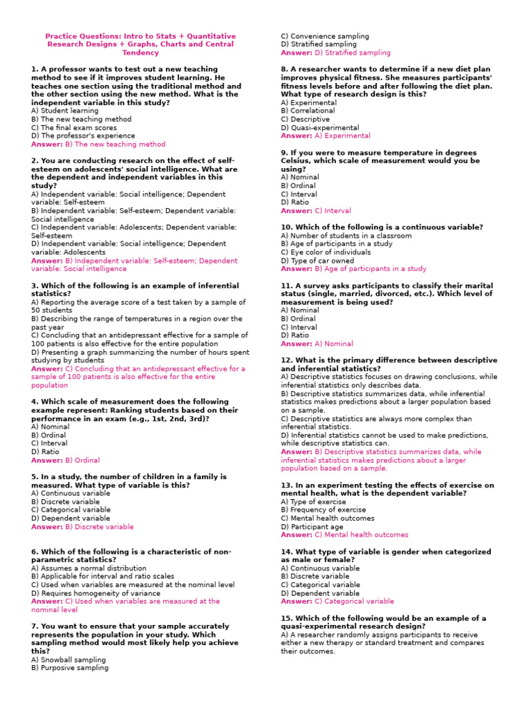 Practice-Questions PSY 103 | PDF | Statistics | Sampling (Statistics)