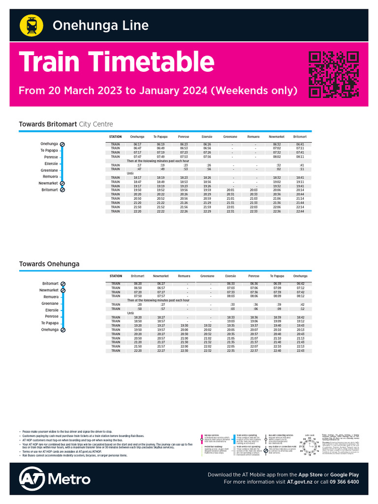 Auckland Transport Rail Network Rebuild Onehunga Line Weekend Timetable ...