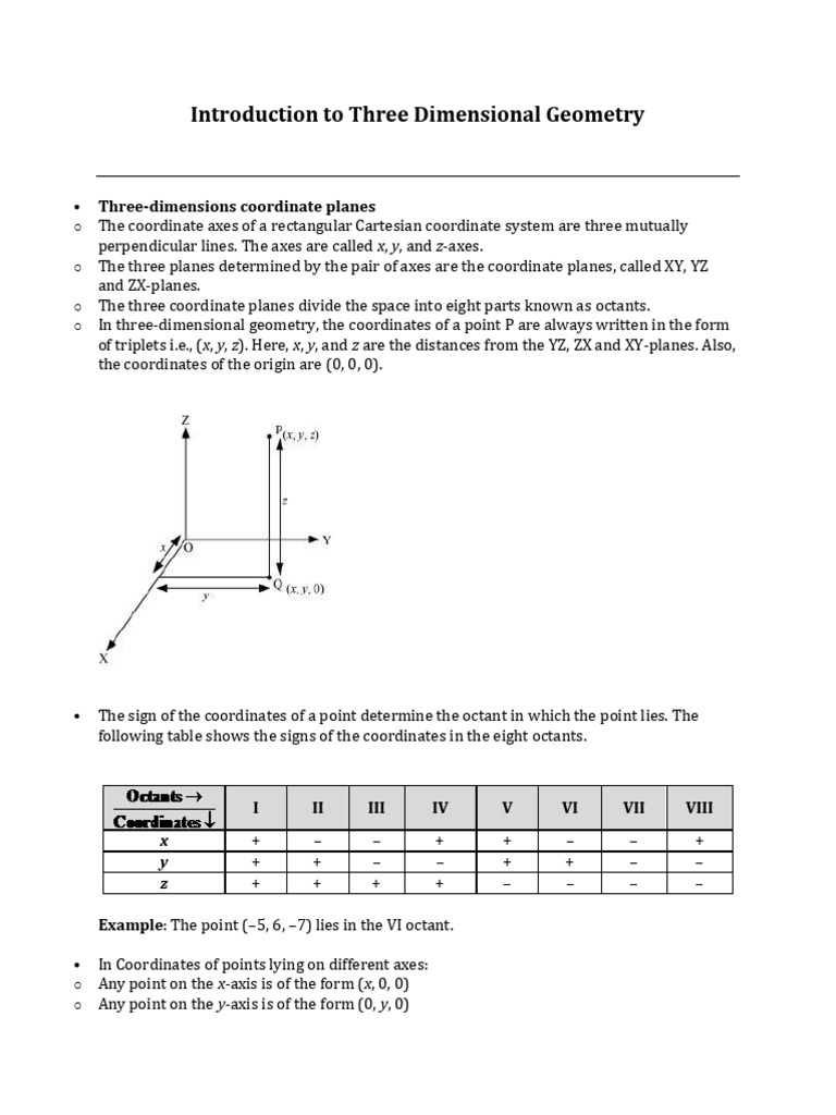 Introduction To Three Dimensional Geometry | PDF