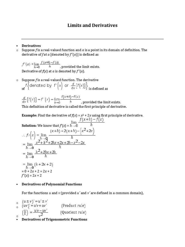 Limits and Derivatives | PDF