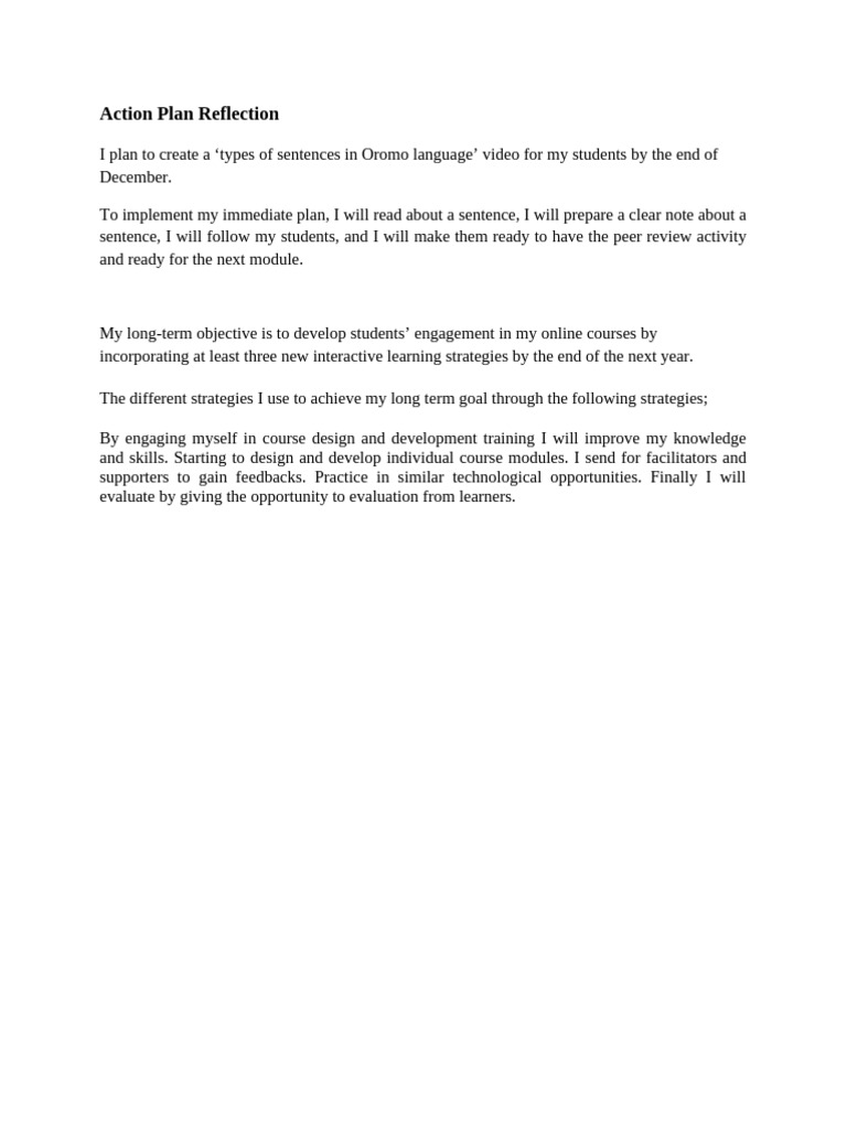 Action Plan Reflection New | PDF