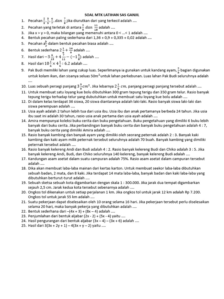 SOAL MTL LAT SAS GANJIL 2024_25S | PDF
