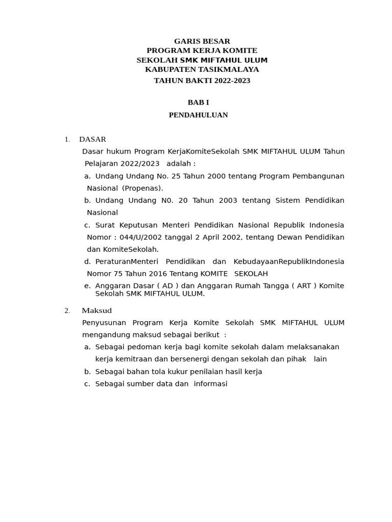 Program Kerja Komite SMK Miftahul Ulum | PDF