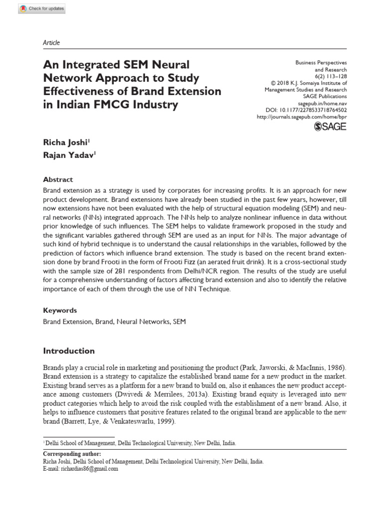 SEM & Neural Networks in Indian FMCG Brand Extension | PDF | Brand ...