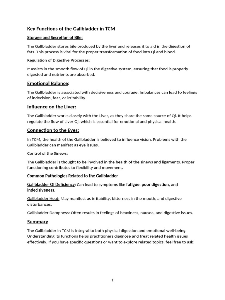 Functions and Pathologies of the Gallbladder in TCM | PDF | Traditional ...