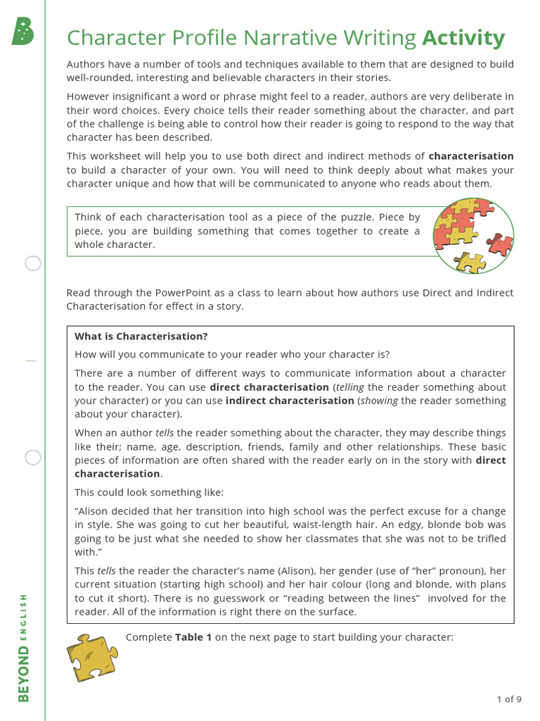 Character Profile Narrative Writing Activity | PDF | Plot (Narrative ...