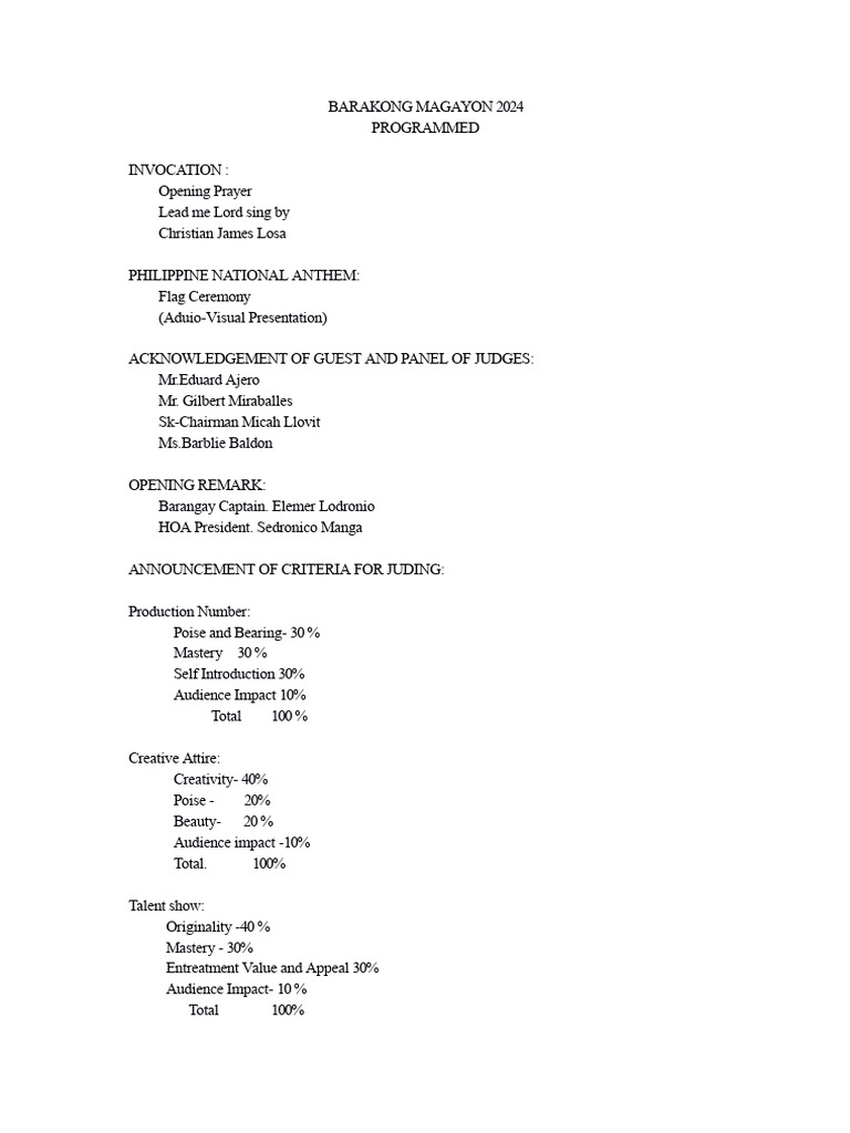 Barakong Magayon 2024 Judging Criteria | PDF