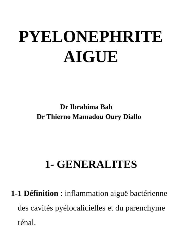 Pyélonéphrite Aiguë : Diagnostic et Traitement | PDF | Spécialités ...