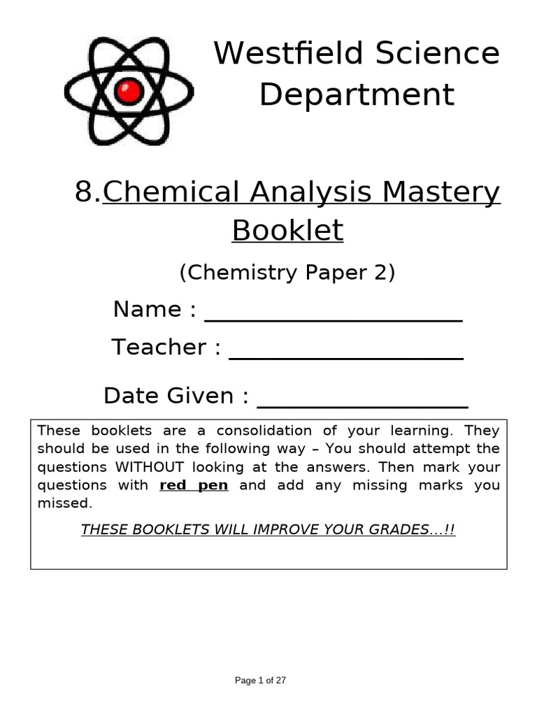 Chemical Analysis Mastery Workbook | PDF | Precipitation (Chemistry) | Acid