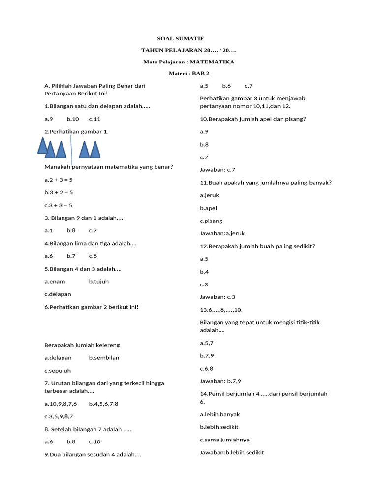 SOAL SUMATIF Kelas 1 | PDF