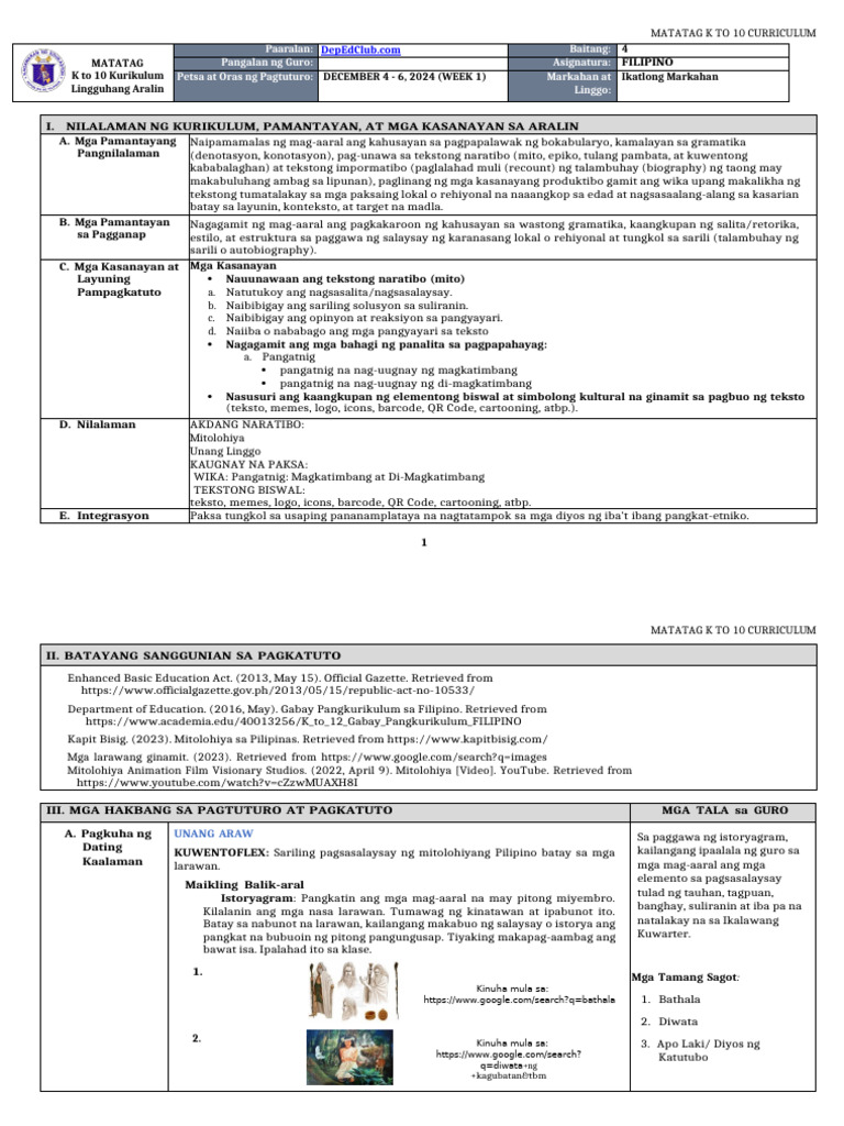 DLL MATATAG _FILIPINO 4 Q3 W1 (2) | PDF