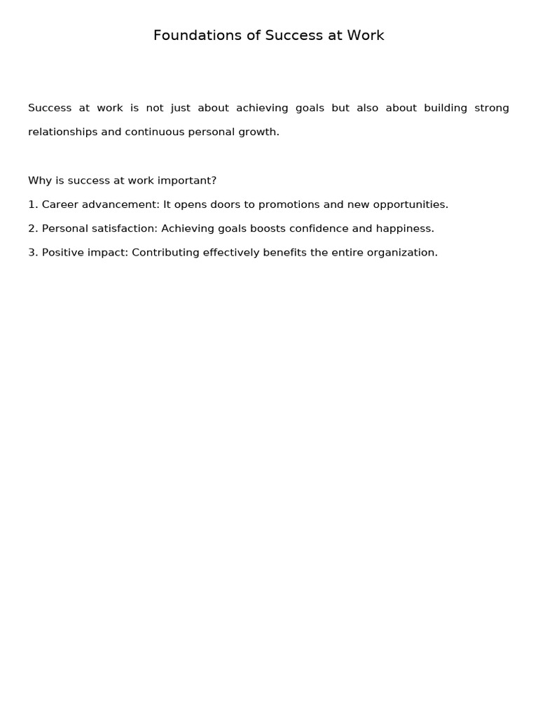 Foundations of Success at Work | PDF