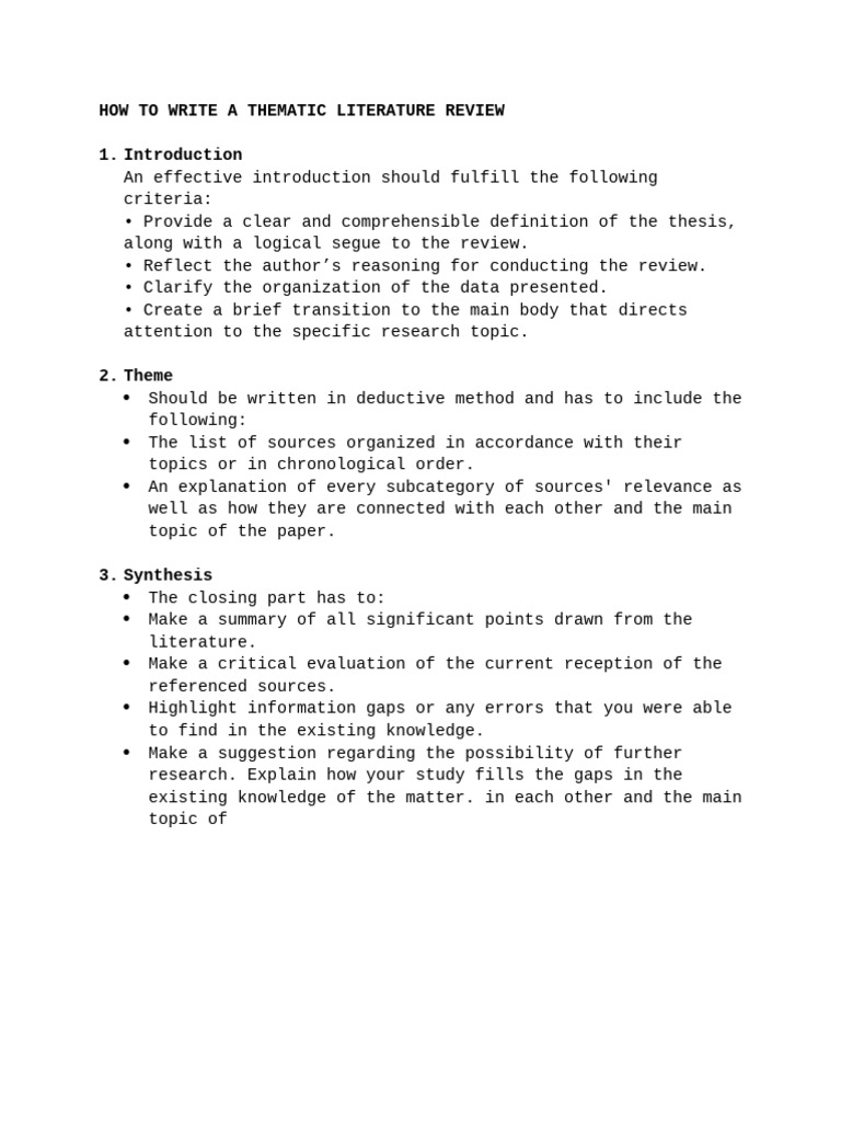 HOW TO WRITE A THEMATIC LITERATURE REVIEW | PDF