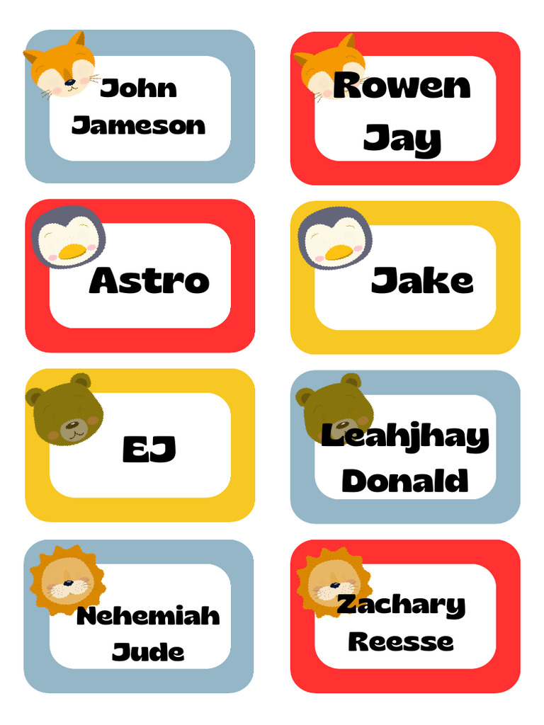 Colorful Illustrasi Cute Name Label Document A4 | PDF