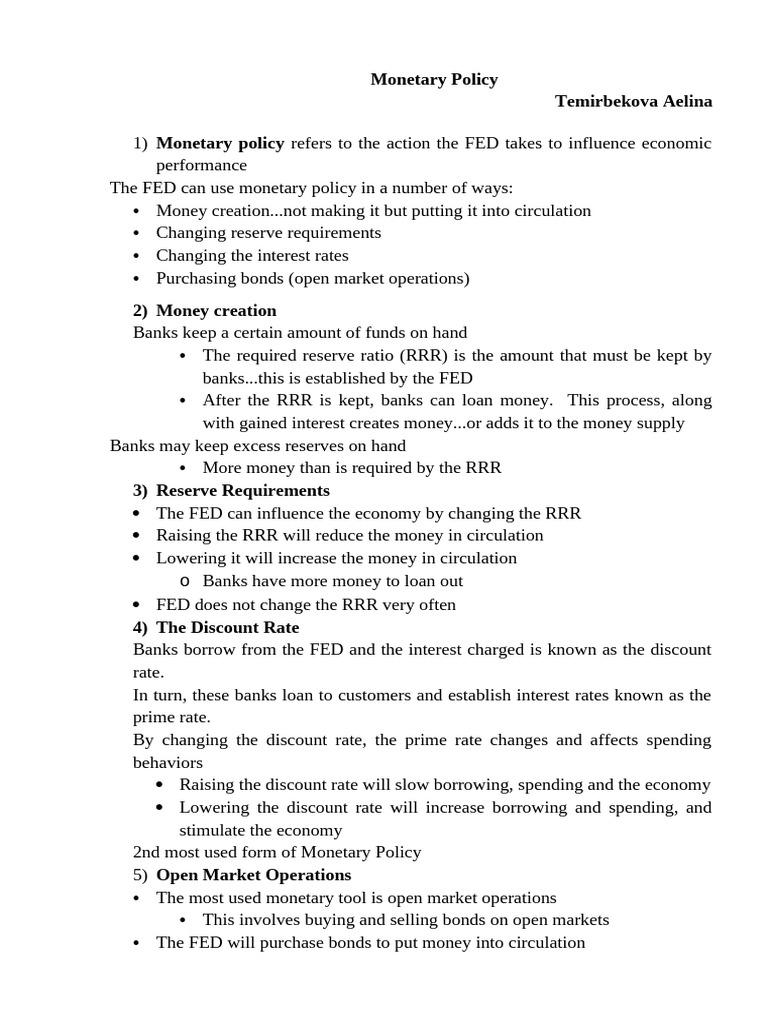 Monetary Policy Pdf Reserve Requirement Interest Rates