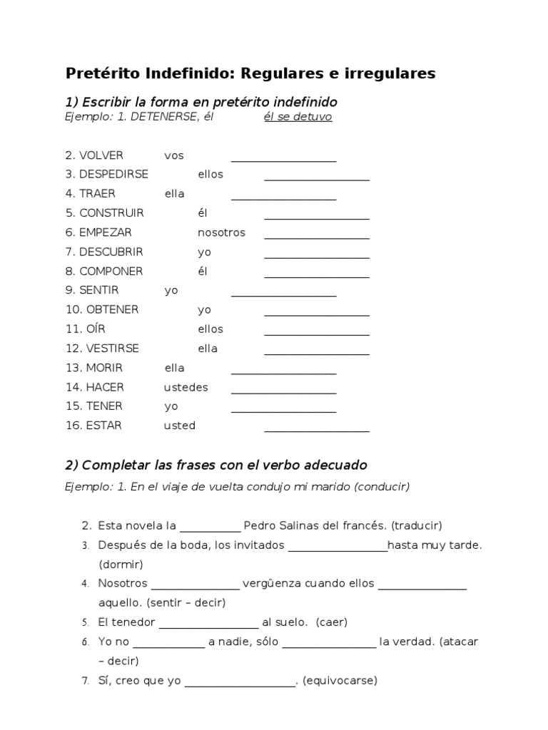 Pretérito Indefinido - Regulares e Irregulares | PDF