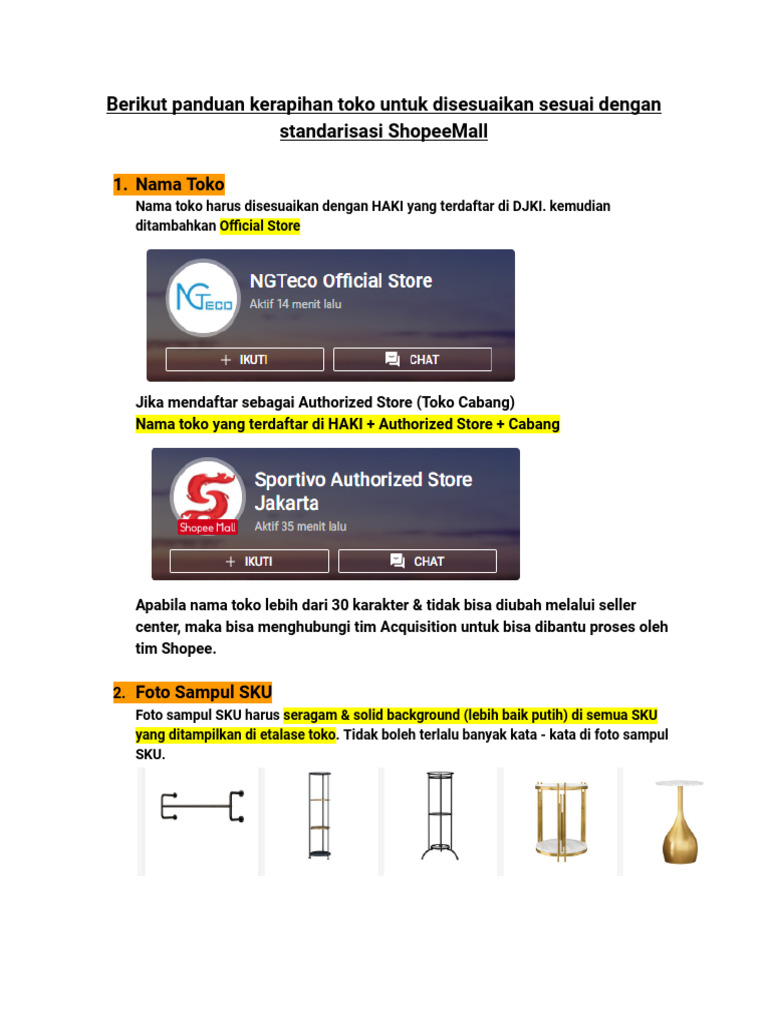 Panduan Kerapihan Toko (ShopeeMall) | PDF