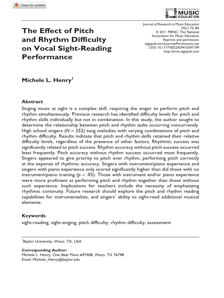 Henry 2011 The Effect of Pitch and Rhythm Difficulty On Vocal Sight ...