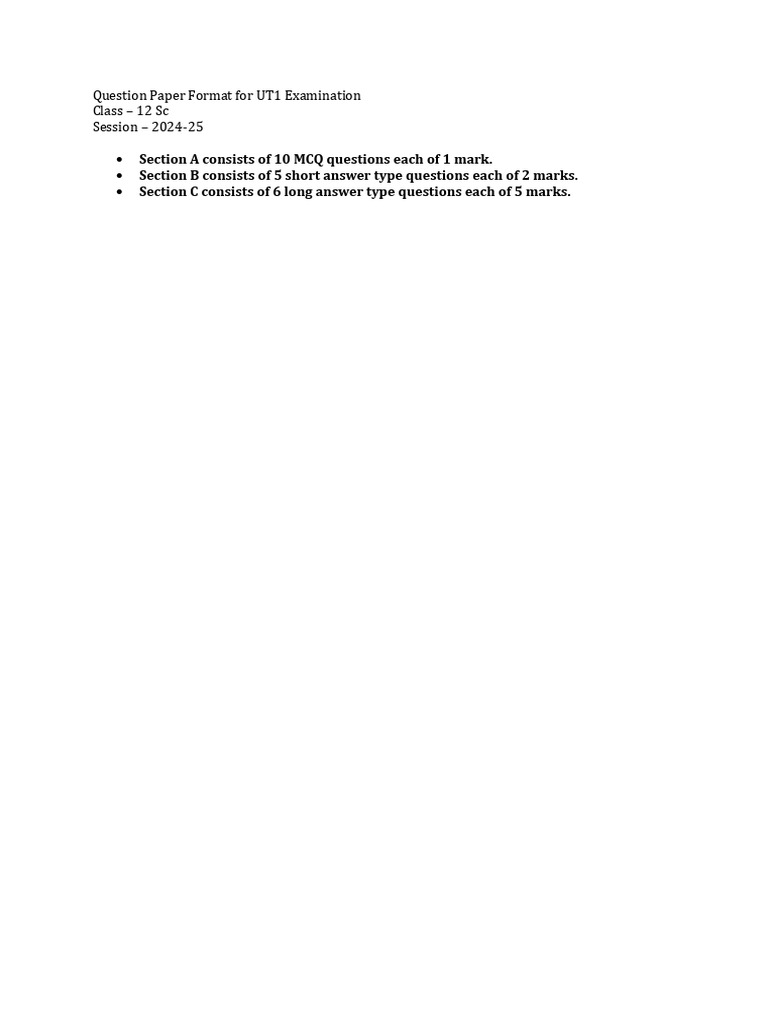 Question Paper Format for UT1 Examination | PDF Question Paper Format for UT1 Examination | PDF