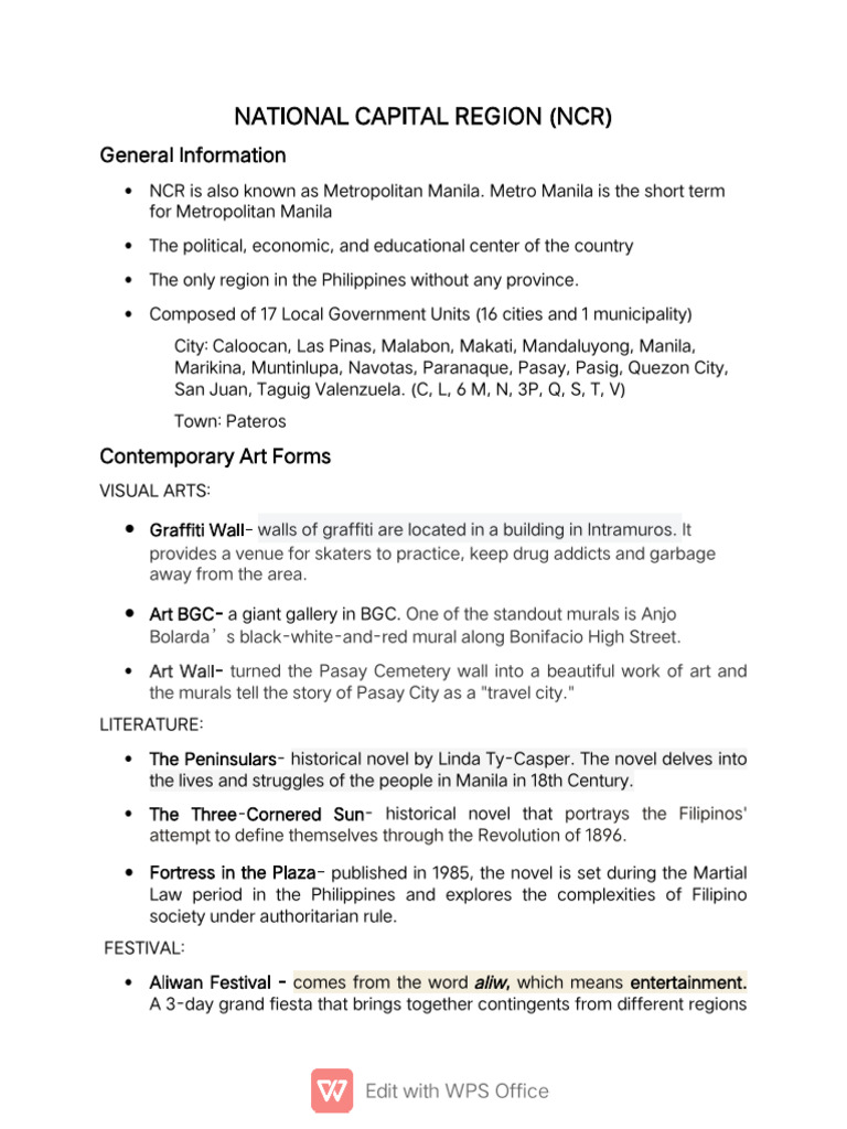 NCR: Arts, Culture, and Festivals | PDF | Metro Manila | Manila