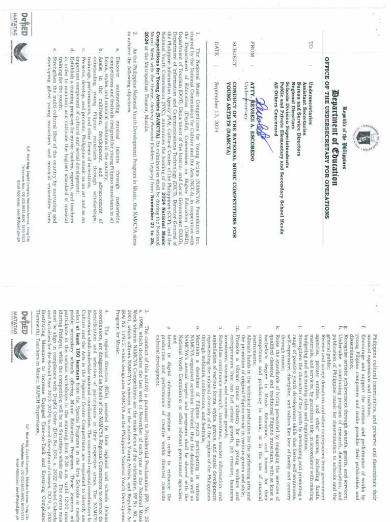2024 NAMCYA DepEd Memo | PDF