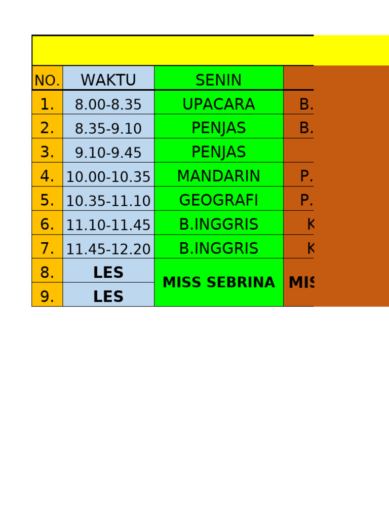 Contoh Jadwal Roster | PDF