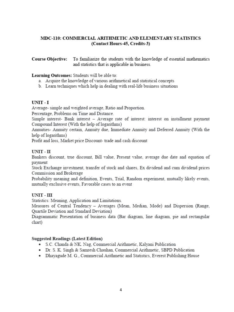 Commercial Arithmetic & Statistics Course | PDF