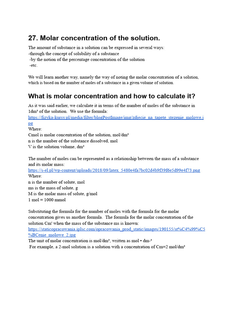 Understanding Molar Concentration | PDF