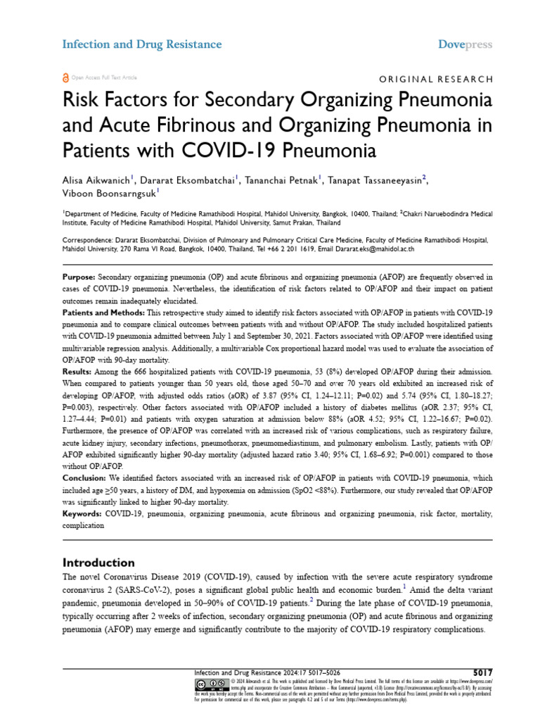 COVID-19 Pneumonia: OP/AFOP Risk Factors | PDF | Pneumonia | Infection