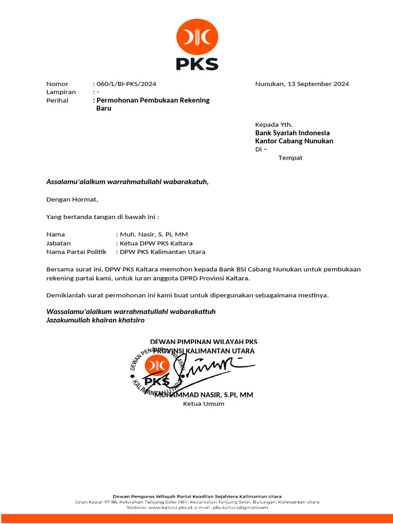 SURAT BUKA REK BANK BSI | PDF