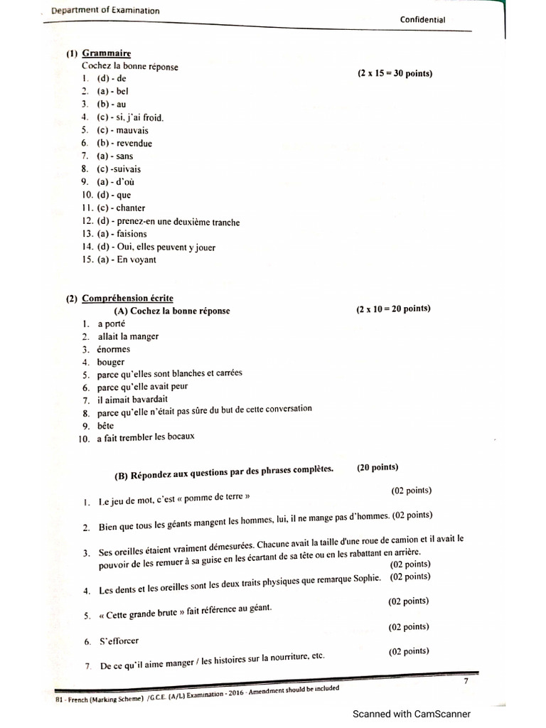 2016 French Marking Scheme | PDF