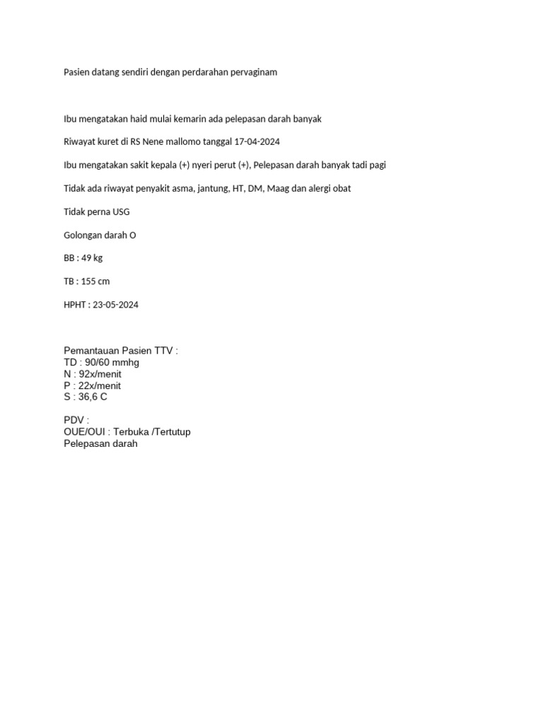 Pasien Datang Sendiri Dengan Perdarahan Pervaginam | PDF