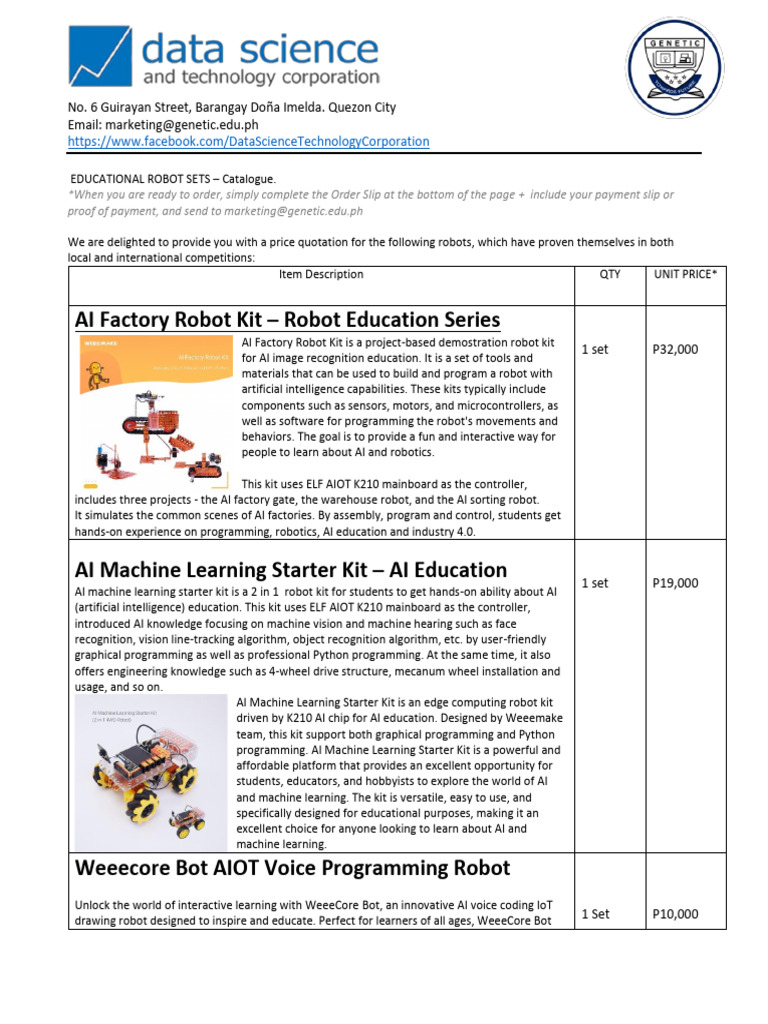 Educational Robotics Kits Catalogue | PDF | Artificial Intelligence | Intelligence (AI) & Semantics