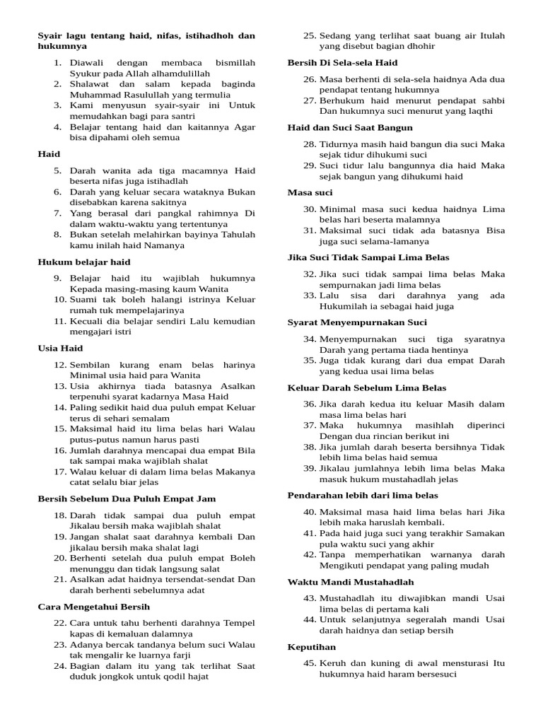 Syair Hukum Haid dan Nifas | PDF