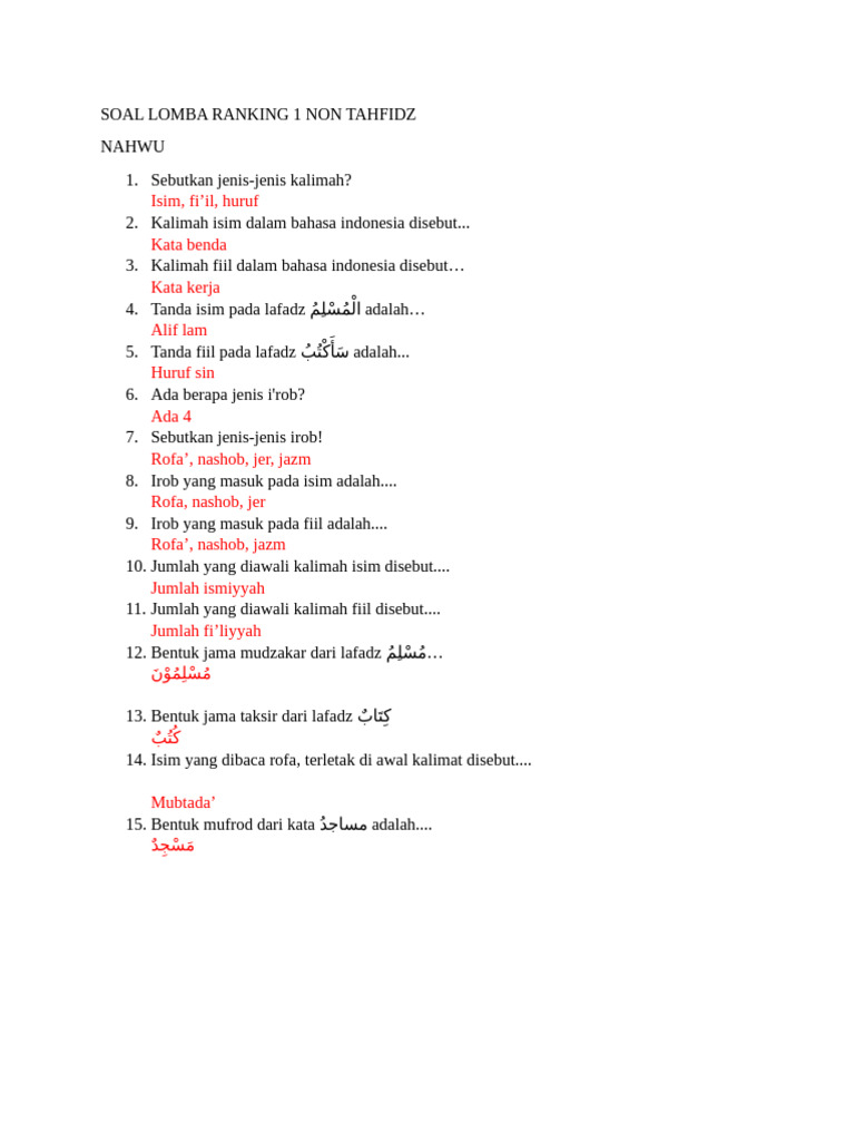Soal Lomba Ranking 1 Non Tahfidz | PDF