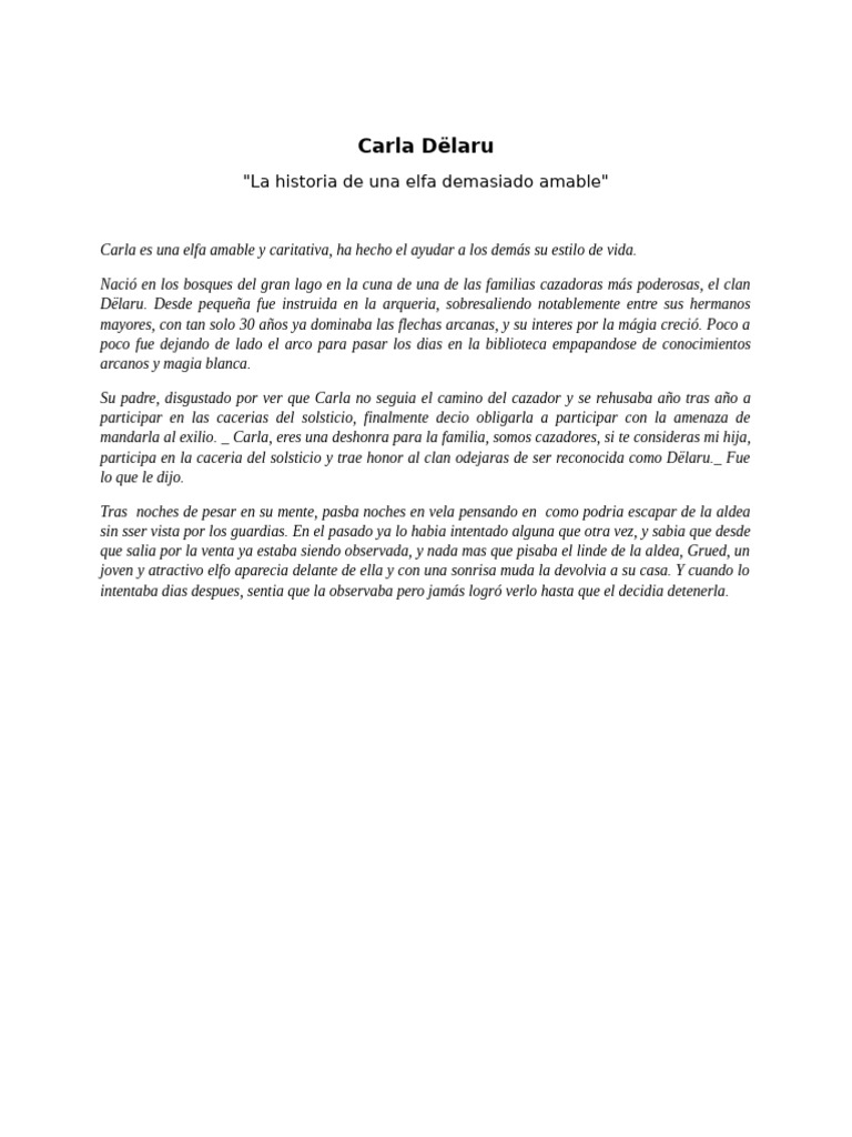 Carla Dëlaru La Historia de Una Elfa Demasiado Amable. (Sin Acabar) | PDF