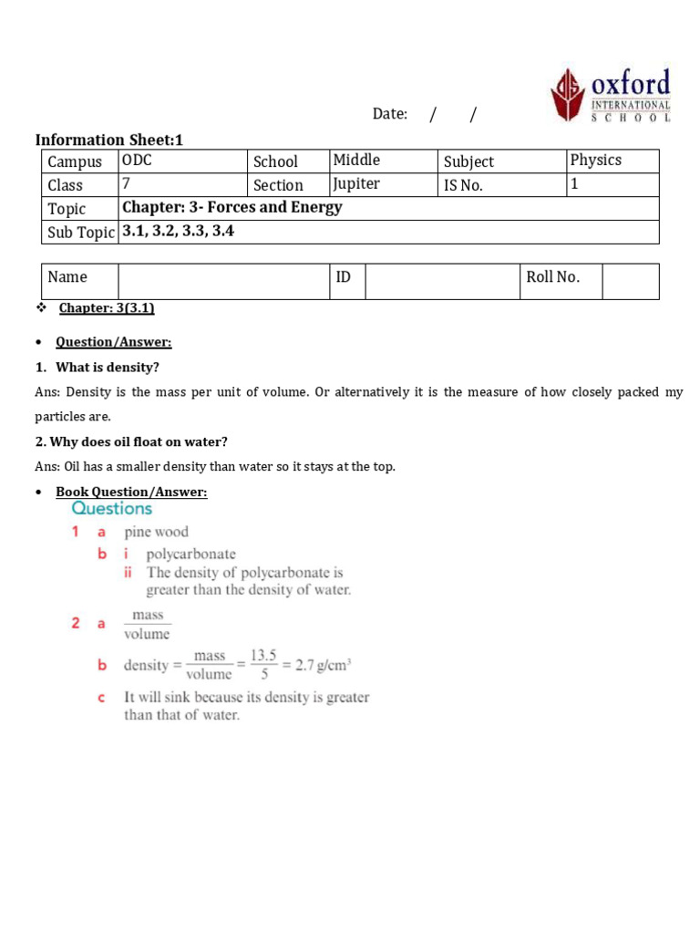 Class 7 Phy IS 1 Chapter 3 | PDF | Potential Energy | Kinetic Energy