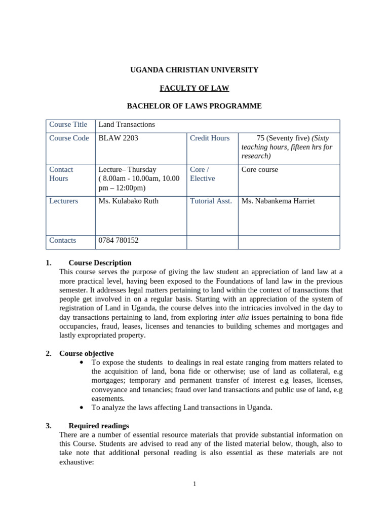 Land Transaction Course Outline 2023 | PDF | Eminent Domain | Decree
