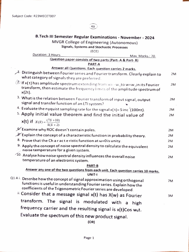 Ss Question Paper | PDF | Spectral Density | Fourier Transform