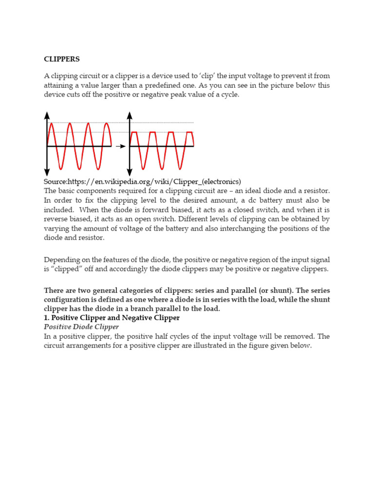Unit-2 - Clippers and Clampers | PDF | Diode | Electrical Circuits