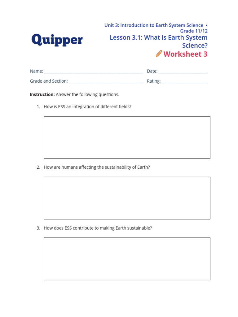 Earth System Science Overview Worksheet | PDF