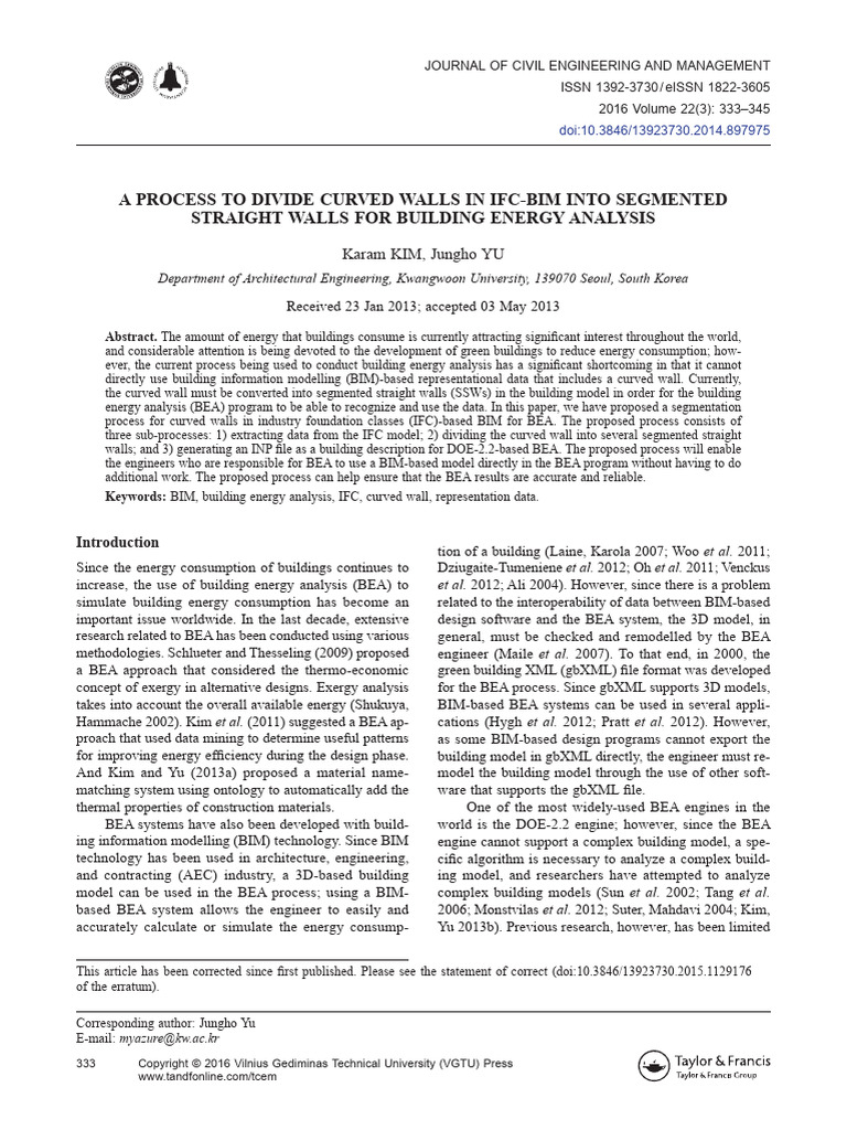 2013 - Kim - A process to divide curved walls in IFC-BIM into segmented ...