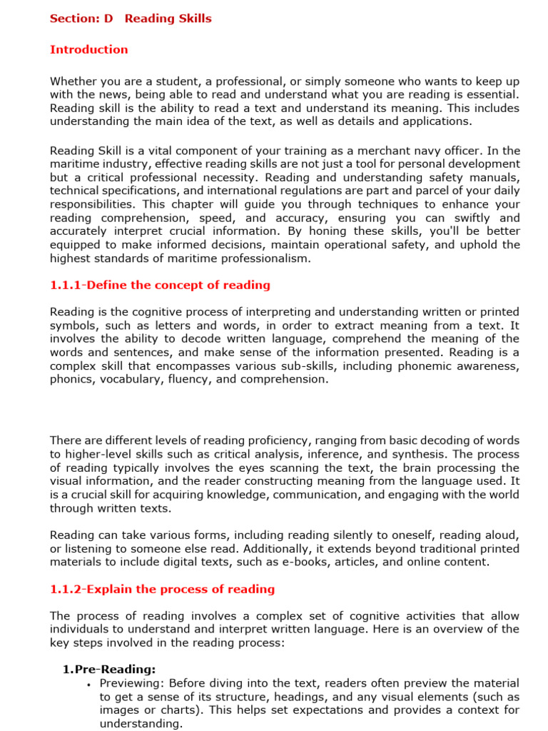 BTech Reading Skills | PDF | Reading Comprehension | Speed Reading