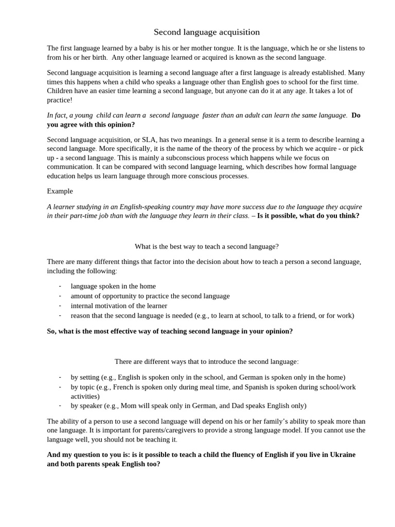 Second Language Acquisition | PDF | Second Language Acquisition | Fluency