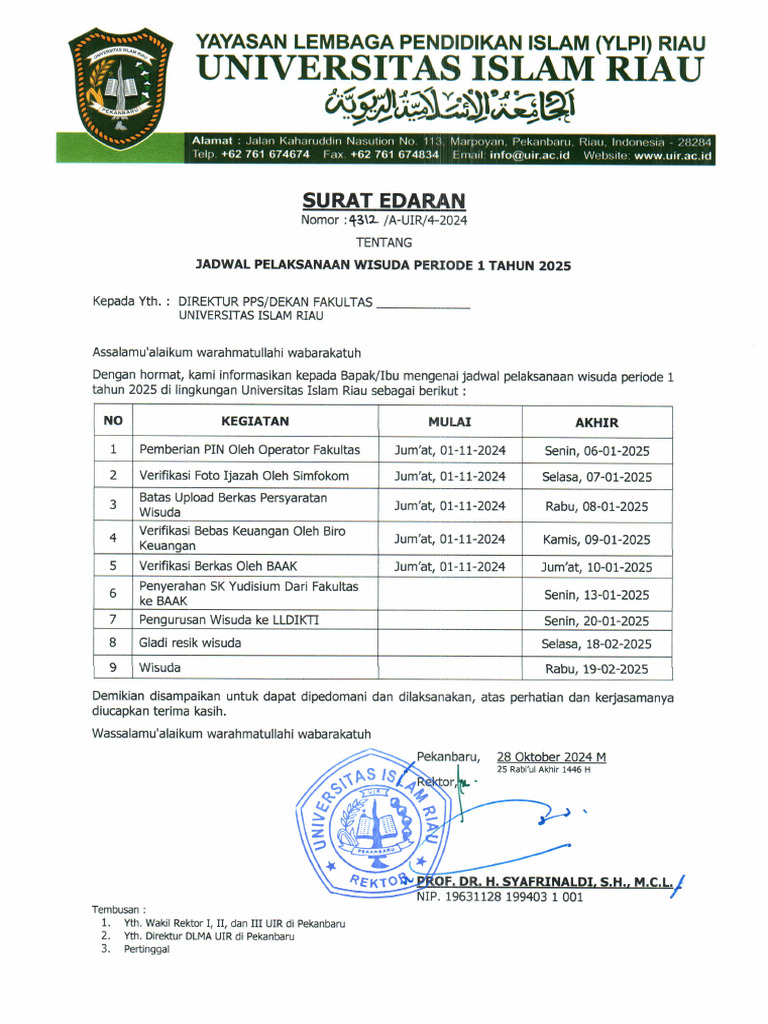 4312 Surat Edaran Pelaksanaan Wisuda Periode 1 Tahun 2025 | PDF