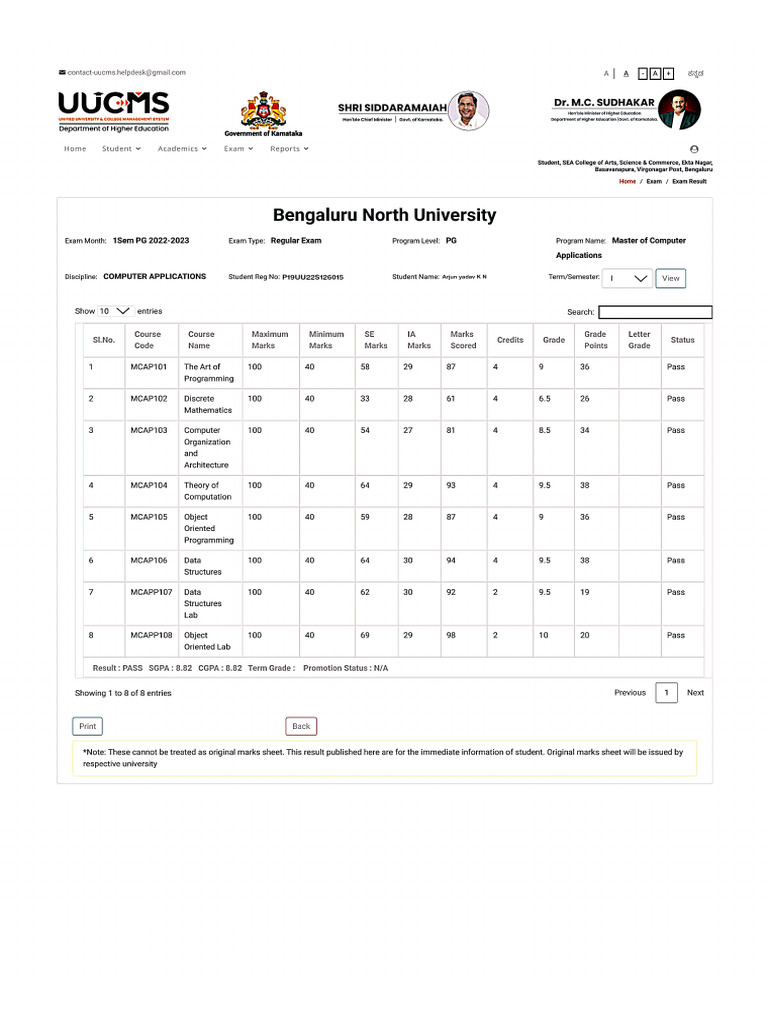 mca 1st sem results | PDF